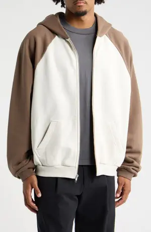 ELWOOD Ragglan Colorblock Zip Hoodie - Bone/brown