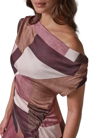 Donna Karan New York Colorblock One-shoulder Twill Midi Dress
