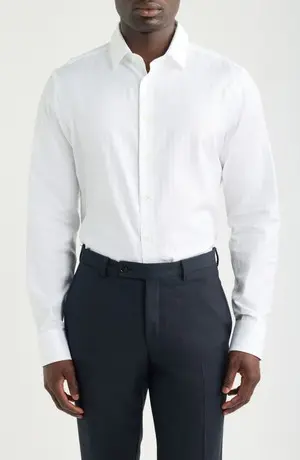 Canali Regular Fit Herringbone Dress Shirt - White