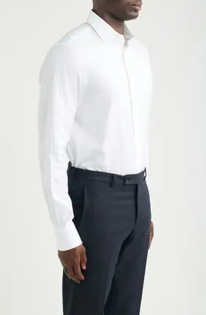 Canali Regular Fit Herringbone Dress Shirt - White
