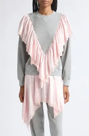 Sandy Liang Rue Ruffled Waffle Knit Pants - Grey