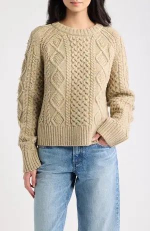 Pendleton Fisherman Cable Knit Wool Blend Sweater - Tan Donegal