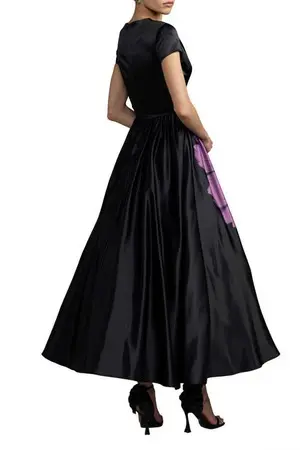 Mac Duggal Satin Cap Sleeve Floral Printed A-line Dress
