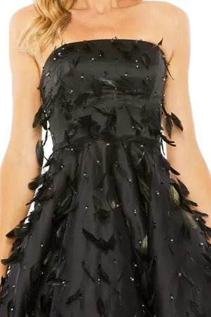 Mac Duggal Strapless Feather Embellished Ballgown