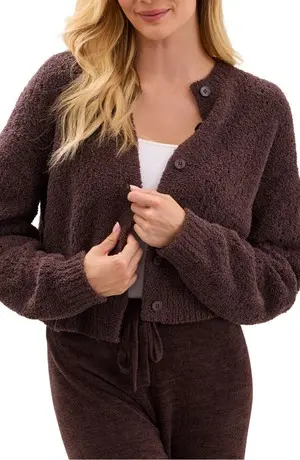Barefoot Dreams Pointelle Cropped Cardigan - Umber