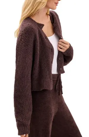 Barefoot Dreams Pointelle Cropped Cardigan - Umber