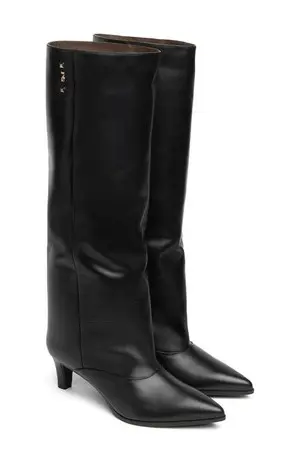NEROGIARDINI Cuffed Pointed Toe Knee High Boot - Black