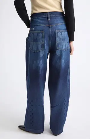PAOLINA RUSSO Laser Engraved Baggy Wide Leg Jeans