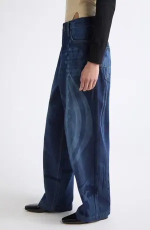 PAOLINA RUSSO Laser Engraved Baggy Wide Leg Jeans