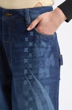 PAOLINA RUSSO Laser Engraved Baggy Wide Leg Jeans