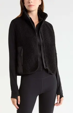 Zella Summit Faux Shearling Hybrid Vest - Black