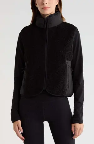 Zella Summit Faux Shearling Hybrid Vest - Black