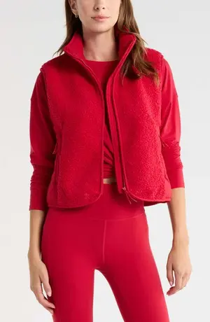 Zella Summit Faux Shearling Hybrid Vest Red Jester