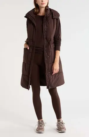 Zella Solstice Longline Puffer Vest - Brown Mole