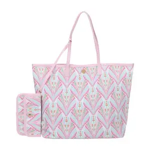 PACKED PARTY Petals And Plumes Oversized Tote Bag With Detachable Wristlet Pouchcoated Canvas With Leatherette Straps - Multicolor