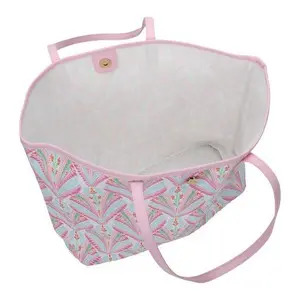 PACKED PARTY Petals And Plumes Oversized Tote Bag With Detachable Wristlet Pouchcoated Canvas With Leatherette Straps