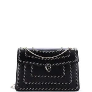 BVLGARI Serpenti Forever Shoulder Bag Embellished Leather Medium - Black