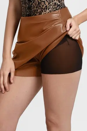 POPILUSH Shapewear Faux Leather High-waisted Skort