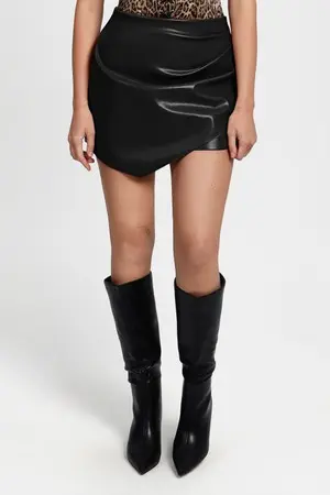 POPILUSH Shapewear Faux Leather High-waisted Skort - Midnight Black