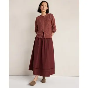 HAVEN WELL WITHIN Pima Cotton Poplin Lace Pintuck Midi Skirt - Garnet