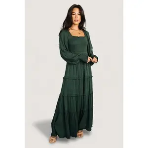 BALTIC BØRN Amanda Smocked Dotted Maxi Dress - Evergreen