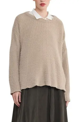 LUUKAA Juliette Shaggy Knit Sweater - Beige