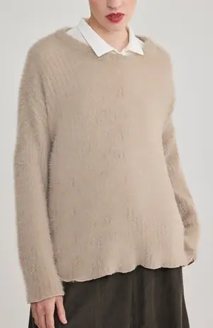 LUUKAA Juliette Shaggy Knit Sweater - Beige