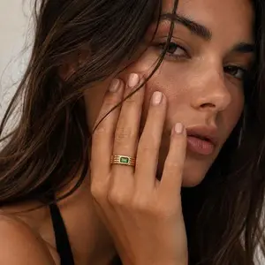 ADIBA Glass Stone Plated Stainless Steel Ring