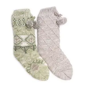 MUK LUKS 2 Pair Pack Tall Cabin Socks - Sage Multi