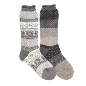 MUK LUKS 2 Pair Pack Tall Heat Retainer Boot Socks - Grey/blush