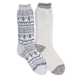 MUK LUKS 2 Pair Pack Tall Heat Retainer Boot Socks Washed Denim