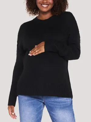 Motherhood Maternity Crew Neck Long Sleeve Sweater - Black