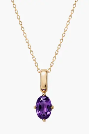 LITTLE SKY STONE Oval Birthstone Necklace - Amethyst