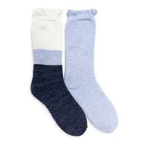 MUK LUKS 2 Pair Pack Ruffle Heat Retainer Crew Socks Blue