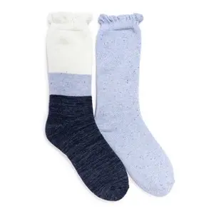 MUK LUKS 2 Pair Pack Ruffle Heat Retainer Crew Socks Blue