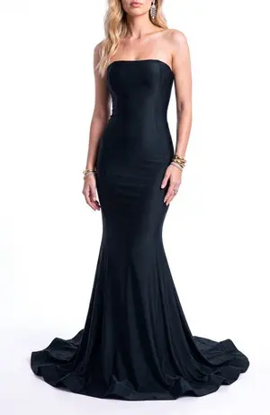 JESSICA ANGEL Strapless Satin Mermaid Evening Gown - Black