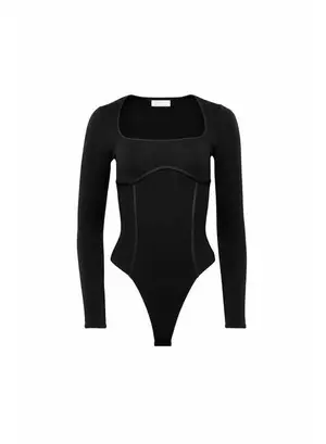 FLEUR DU MAL Scoop Neck Long Sleeve Bodysuit - Black