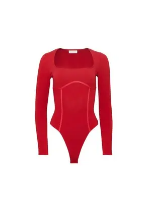 FLEUR DU MAL Scoop Neck Long Sleeve Bodysuit Rouge