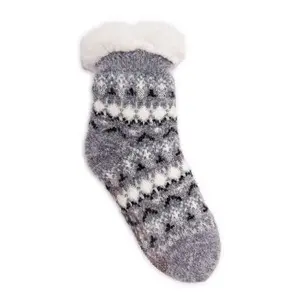 MUK LUKS 1 Pair Pack Tall Cabin Chenille Eyelash Knit Slipper Socks Grey