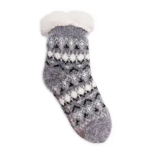 MUK LUKS 1 Pair Pack Tall Cabin Chenille Eyelash Knit Slipper Socks - Grey
