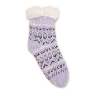 MUK LUKS 1 Pair Pack Tall Cabin Chenille Eyelash Knit Slipper Socks - Purple