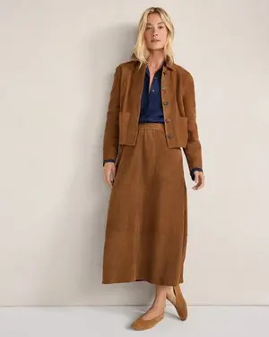 HAVEN WELL WITHIN Suede Patch Pocket Midi Skirt - Whisky