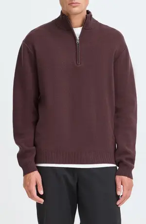 !SOLID Dryker Quarter Zip Cotton Sweater - Fudge
