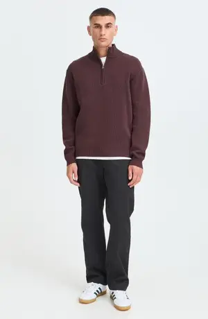 !SOLID Dryker Quarter Zip Cotton Sweater