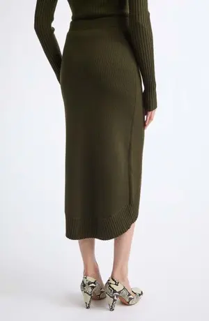 Victoria Beckham Fitted Rib Wool Blend Midi Skirt