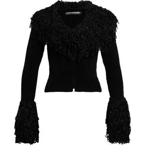 Naked Wardrobe Loop Fringe Ribbed Cardigan - Black