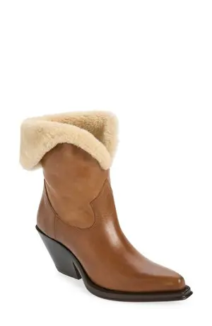 Chloé Azelan Genuine Shearling Cuff Western Boot - Amber Brown