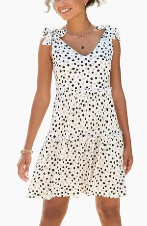LASCANA Tie Strap Tiered Dress - White Multi