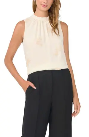Vince Camuto Beaded Sleeveless Mock Neck Blouse - Sand Drift