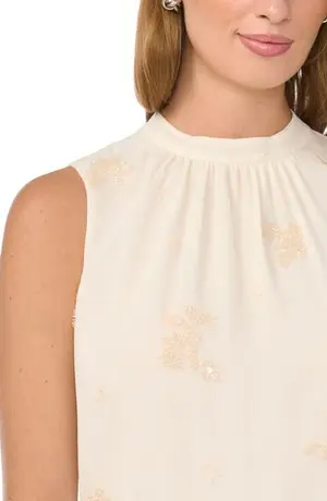 Vince Camuto Beaded Sleeveless Mock Neck Blouse